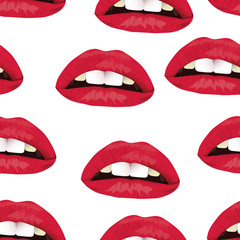 Sewing fabric with The pattern of female lips. A set of lips with an ...