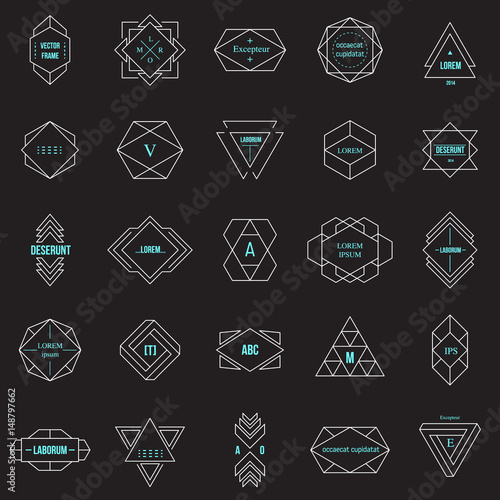 "Set geometric signs, labels, and frames. Line design elements, vector ...