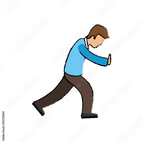 "Man pushing cartoon icon vector illustration graphic design" Stock ...