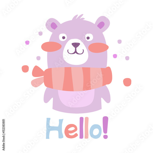 "Cute cartoon teddy bear. Toy bear saying Hello, colorful vector ...