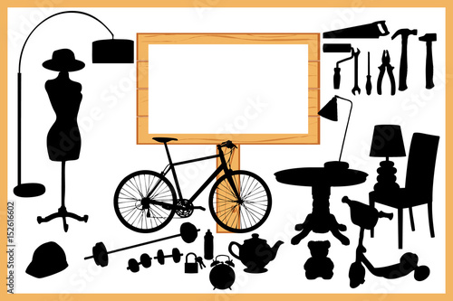 Vide Grenier Illustration Panneau En Bois Et Cadre Vide Fichier