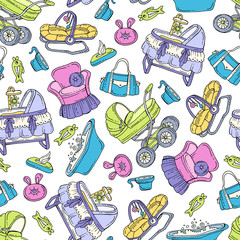 Sewing fabric with Vector seamless pattern with hand drawn colored ...