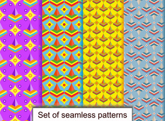 Sewing fabric with Set seamless patterns of geometric 3D shapes. For ...