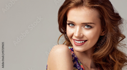 "Beautiful woman with natural smiling face. Natural photo without ...