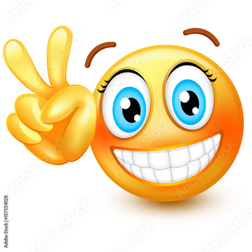 "Cute victory-hand (or peace-hand) emoticon" Stock photo and royalty ...