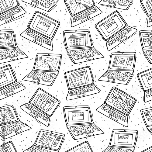 "Laptop seamless vector pattern. Hand drawn notebook" Stock image and ...