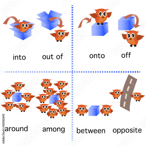 "Preposition english grammar with Owl motion for preschool. vector ...