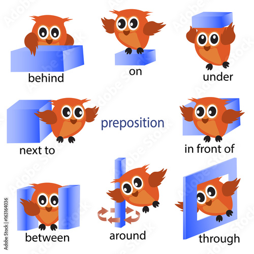 "preposition english grammar with Owl motion for preschool. vector ...