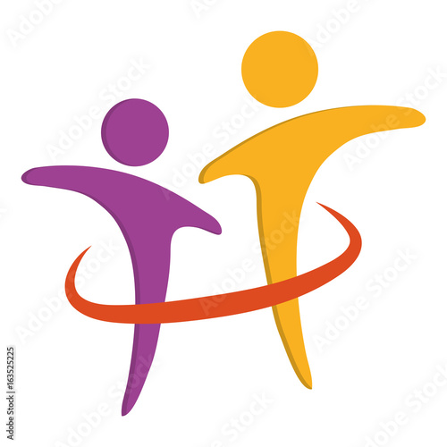 "Abstract human figures icon over white background colorful design ...