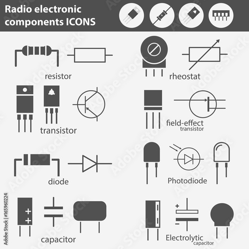 "Electronic and radio components vector icon set in flat style" Stock ...