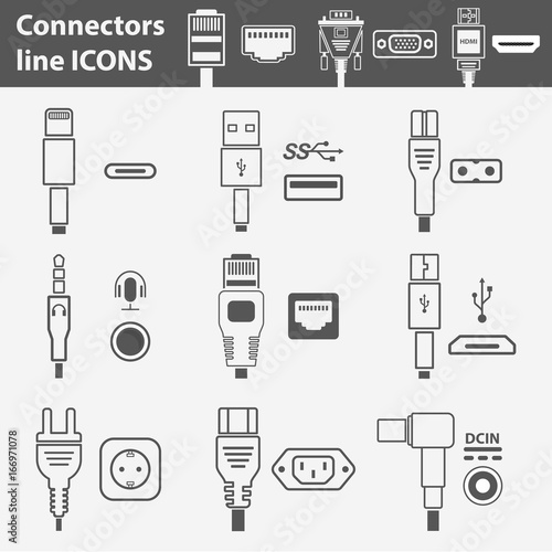 "Computer interface ports vector icon set" Stock image and royalty-free ...