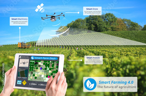 "Smart farming 4.0 , Hi-Tech Agriculture conceptual, Drone AI automatic ...