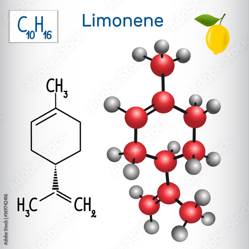"Limonene molecule - structural chemical formula and model" Stock image ...