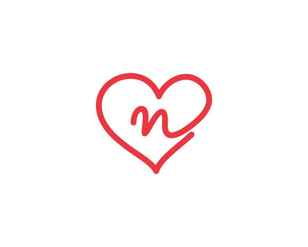 Letter N Heart Tattoo