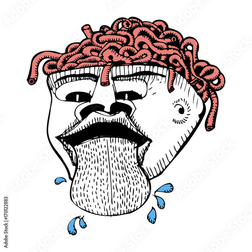 "Crazy illustration head with brain" Stock image and royalty-free ...