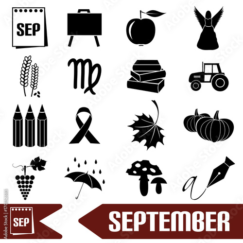 "september month theme set of simple icons eps10" Stock image and ...