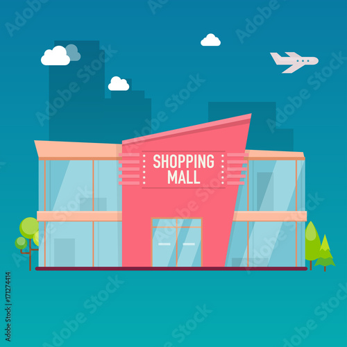 "Shopping mall building exterior. Flat design style modern vector ...