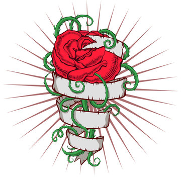 Rose And Ribbon Tattoo Designs