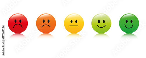 "fünf runde bewertungs smileys rot gelb grün" Stockfotos und ...