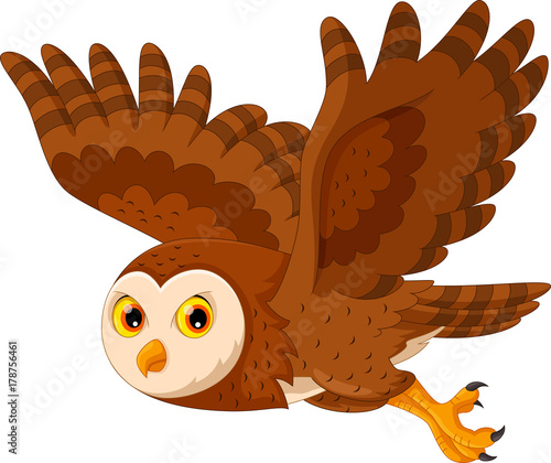 "Vector illustration of cute cartoon owl flying isolated on white ...