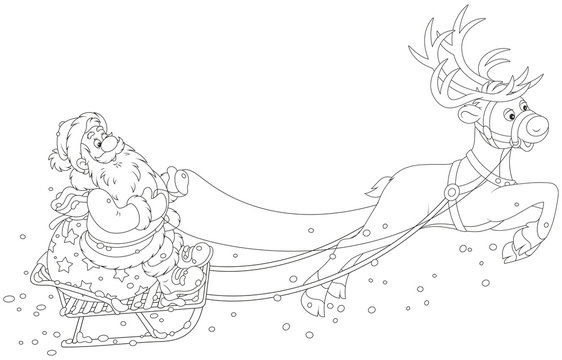 Santa And Reindeer Flying Coloring Pages