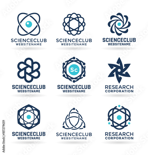 "Science symbols, atom and molecule icons, chemistry - logo design ...