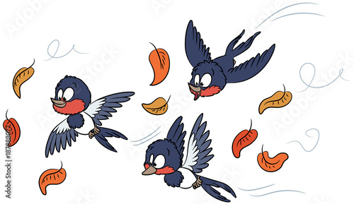 "Drei niedliche Schwalben - Vektor-Illustration" Stockfotos und ...