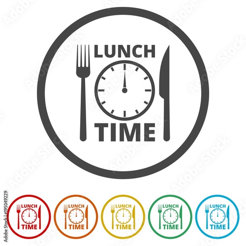 "Time For Lunch, Flat Lunch Time icon, 6 Colors Included" Stock image ...