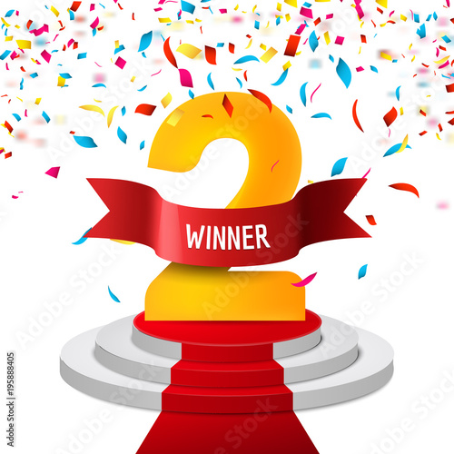 "Winner, number two confetti background. Prize award triphy symbol ...