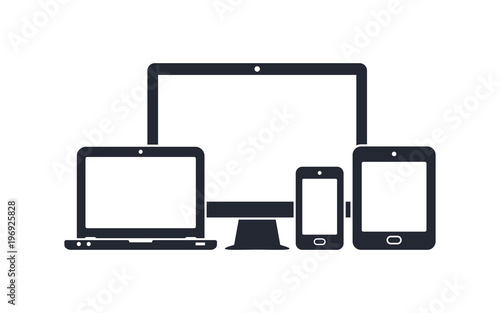"Device icons - desktop computer, laptop, smartphone and tablet" Stock ...