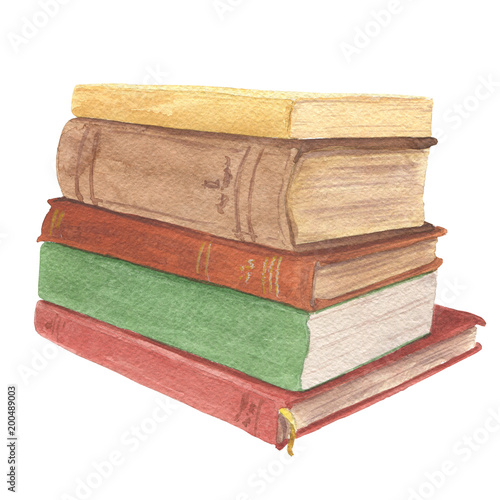 Hand Drawn Watercolor Stack Of Books Isolated On White Background