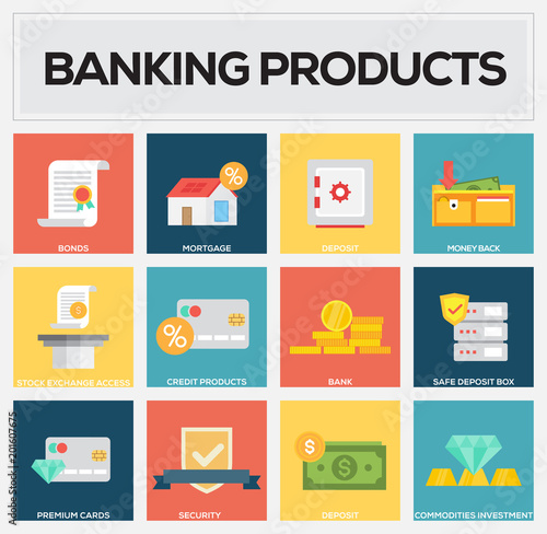 "Banking Products Flat Icon Set" Stock image and royalty-free vector ...