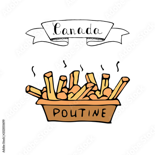 "Hand drawn doodle Poutine icon traditional quebec meal with french ...
