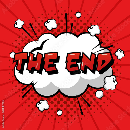 "the end speech bubble pop art comic red background vector illustration ...
