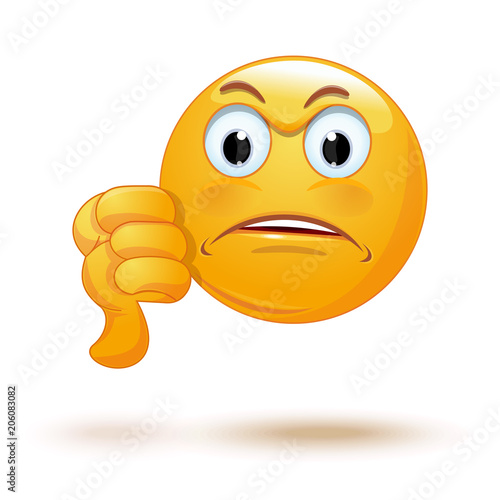 "Emoticon showing thumbs down. Dislike sign. Angry smiley. Sad emoji ...