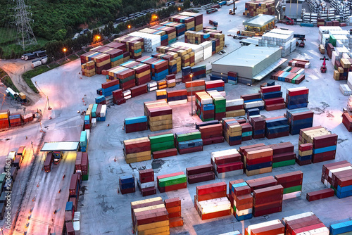 "container yard in tranfering the containers shipment storage in yard ...
