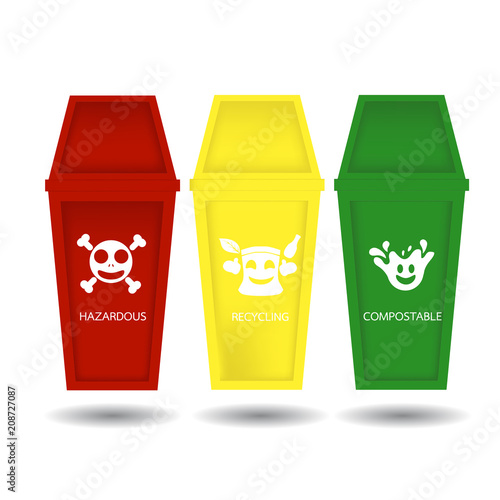 "Vector of Trash bins in different three colors for garbage ...