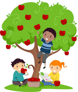 Two Boys Clipart Black And White Apple