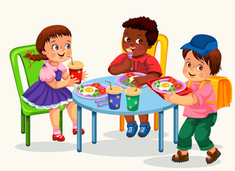 Cartoon Kids Eating Lunch photos, royalty-free images, graphics ...