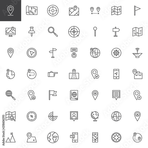 "Location and Navigation outline icons set. linear style symbols ...