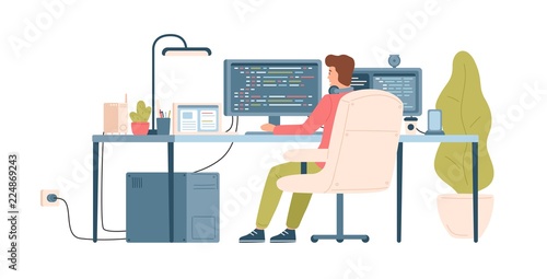"Programmer, coder, web developer or software engineer sitting at desk ...