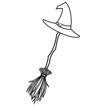 Witch Hat And Broom Drawing
