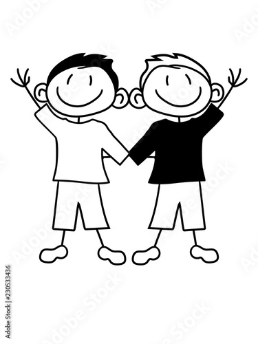 "team 2 freunde paar brüder geschwister begrüßen winken familie gemalt ...