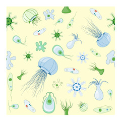 Sewing fabric with Seamless patterns with jellyfish, amoeba, Paramecium ...