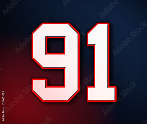 "American Football Classic Vintage Sport Jersey Number 91 in white, red ...