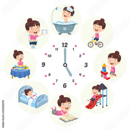 "Vector Illustration Of Kids Daily Routine Activities" Stock image and ...
