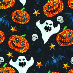 Sewing fabric with Halloween seamless pattern Pixel Art - CottonBee