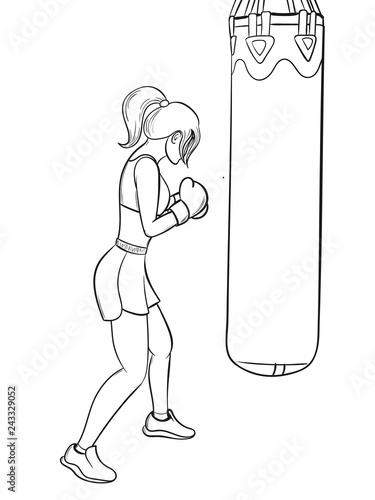Woman Boxing Girl With Punching Bag Vector Illustration Stock Image