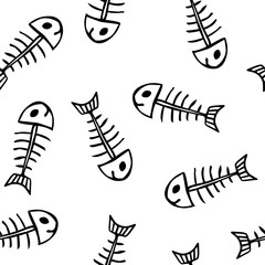 Sewing fabric with Seamless pattern of fish skeletons - CottonBee