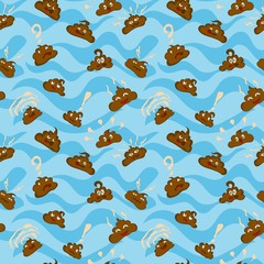 Sewing fabric with poop characters seamless pattern on blue background ...